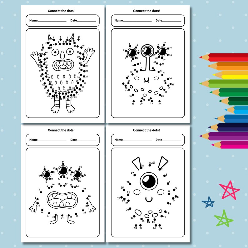 Printable Monster Dot to Dot Coloring Pages, Printable Connect the Dots, Connecting the Dots ...