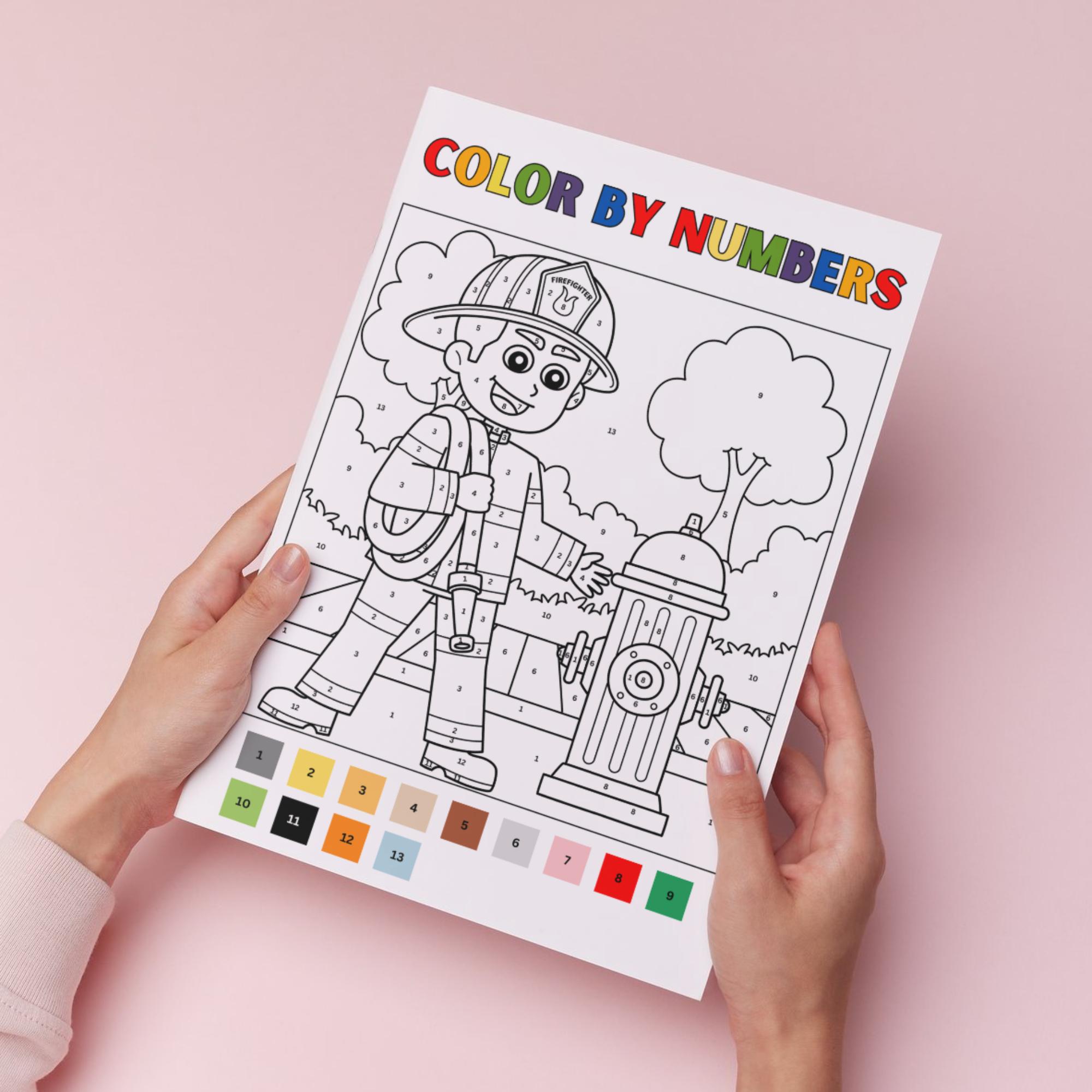 Firefighter Coloring Pages for Kids, Firefighter Color by Number ...