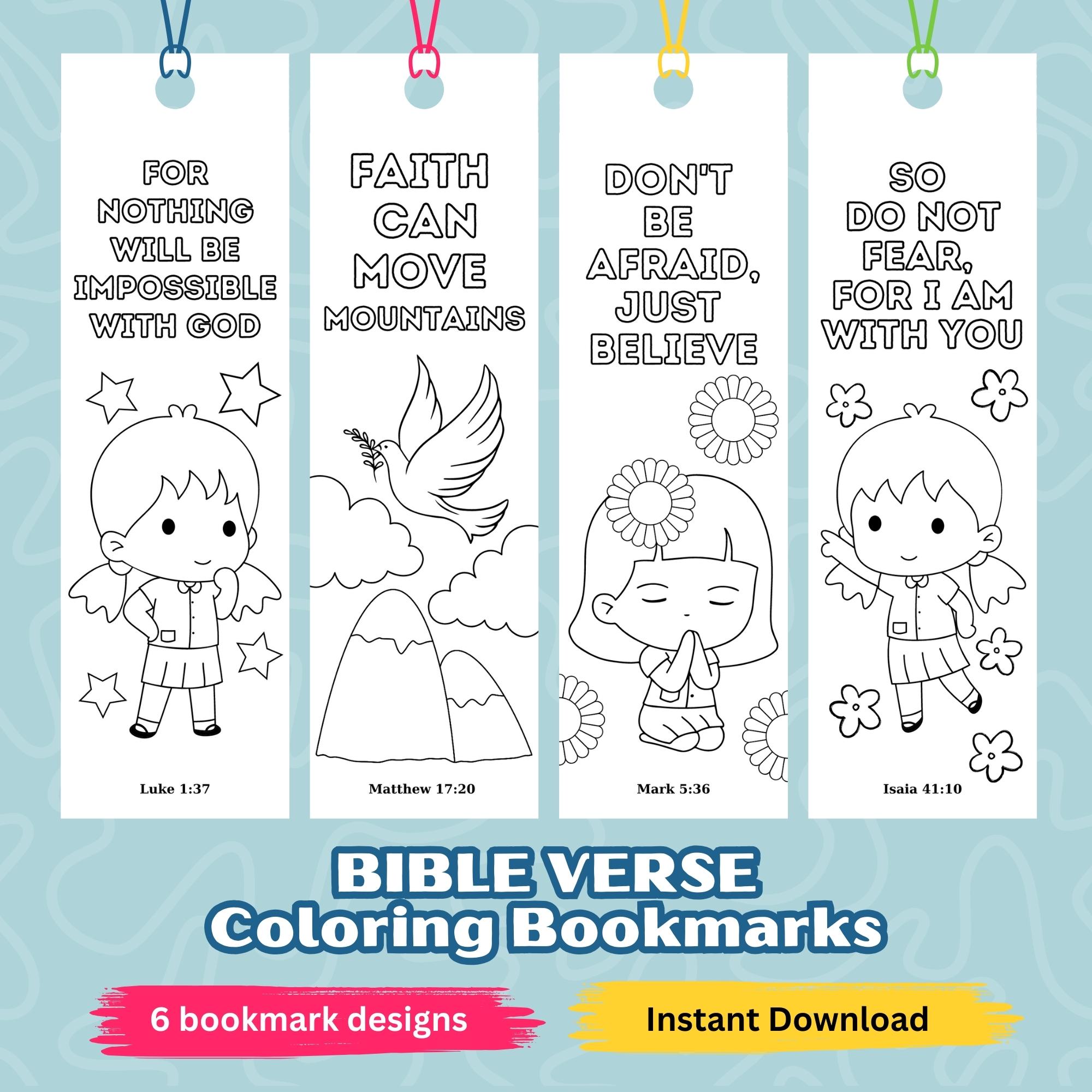Bible Verse Coloring Bookmarks for Kids, Printable Bible Bookmarks ...