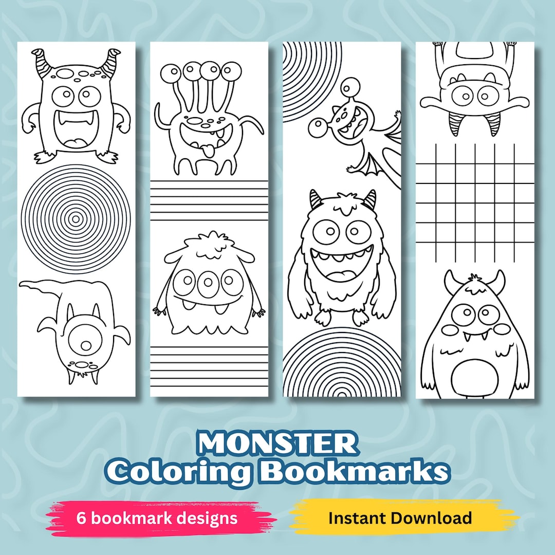 Monster Coloring Bookmarks for Kids, Animal Coloring Bookmarks, Monster ...