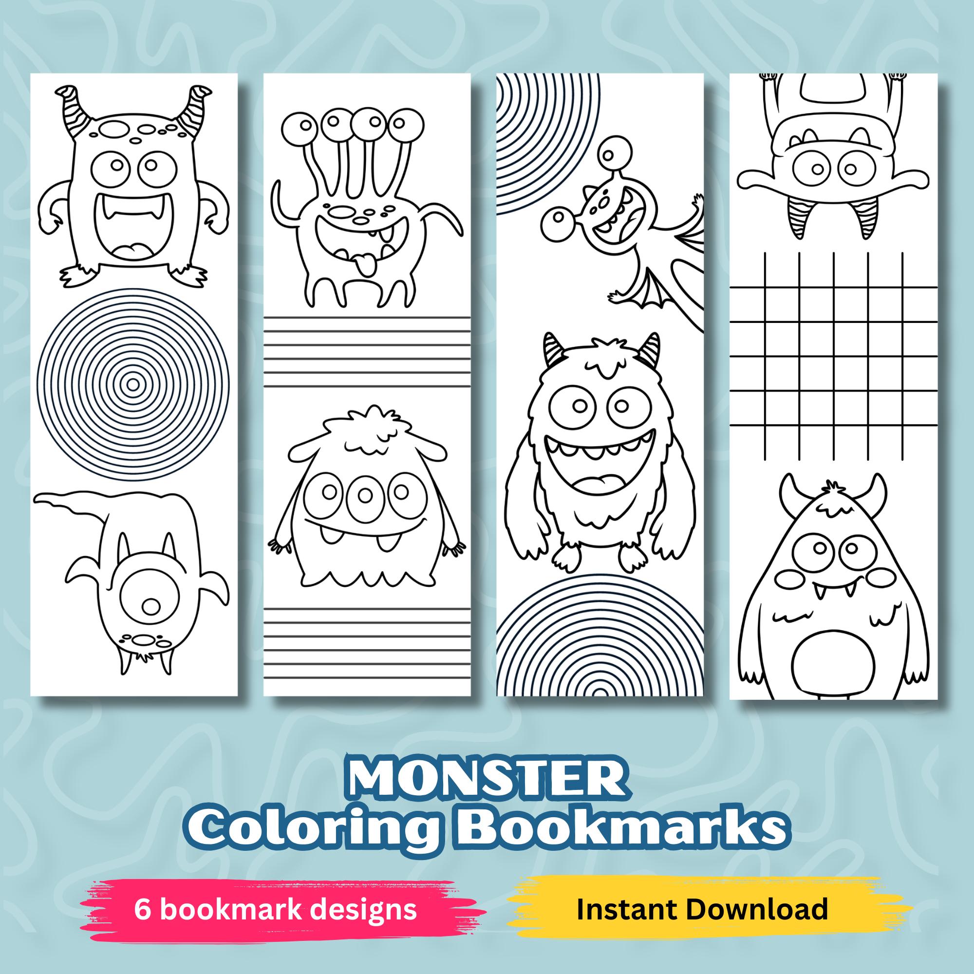 Monster Coloring Bookmarks for Kids, Animal Coloring Bookmarks, Monster ...