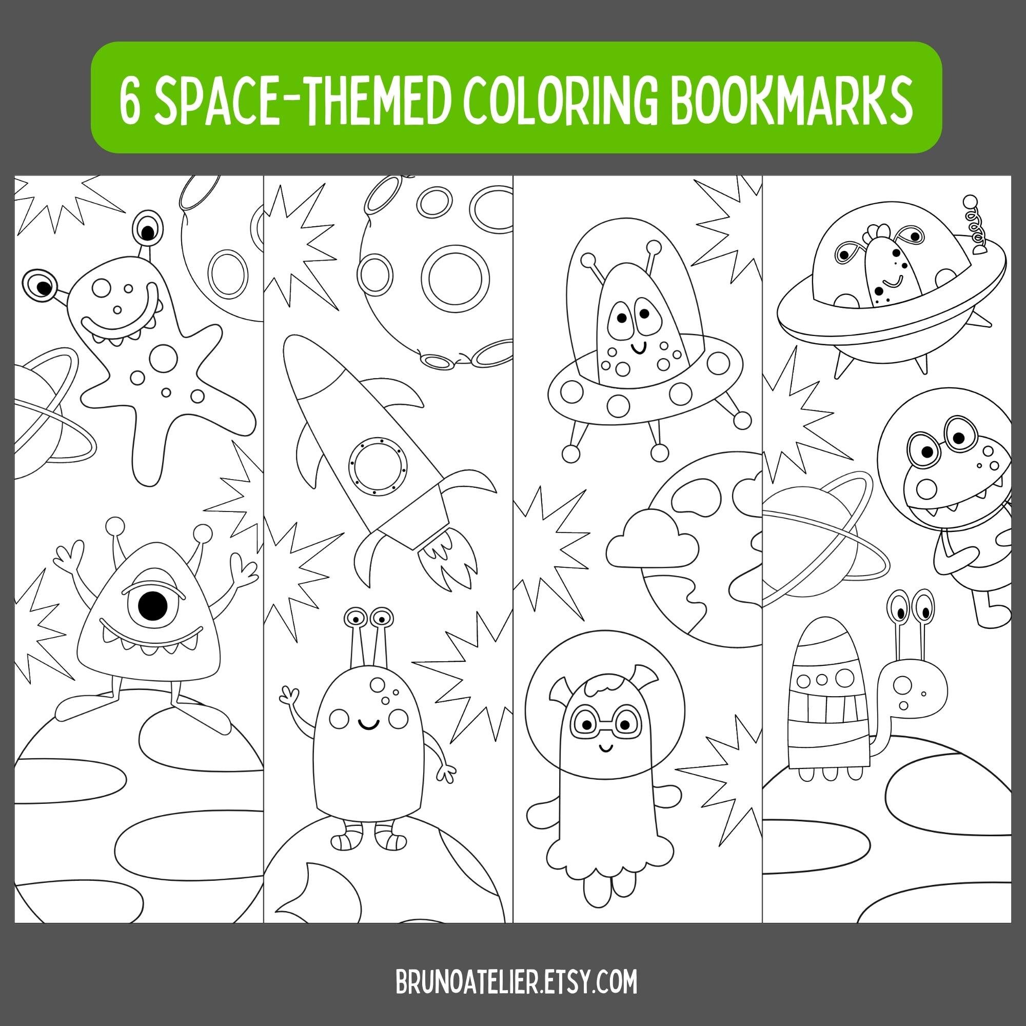 Outer Space Coloring Bookmarks for Kids, Space Bookmarks, Cute ...