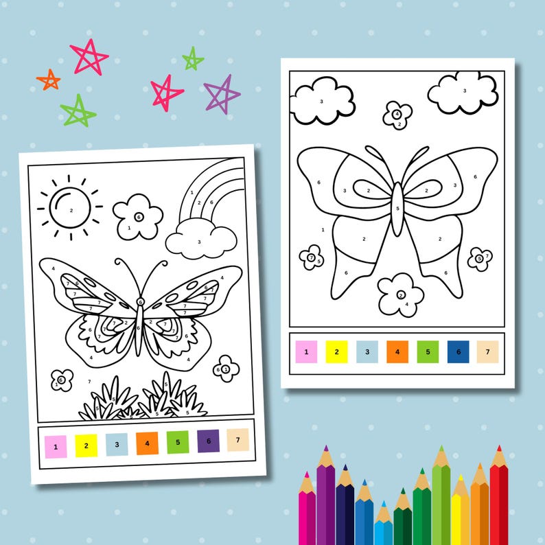 Butterfly Color by Number: Insect Coloring Pages for Kids (PDF) - Etsy