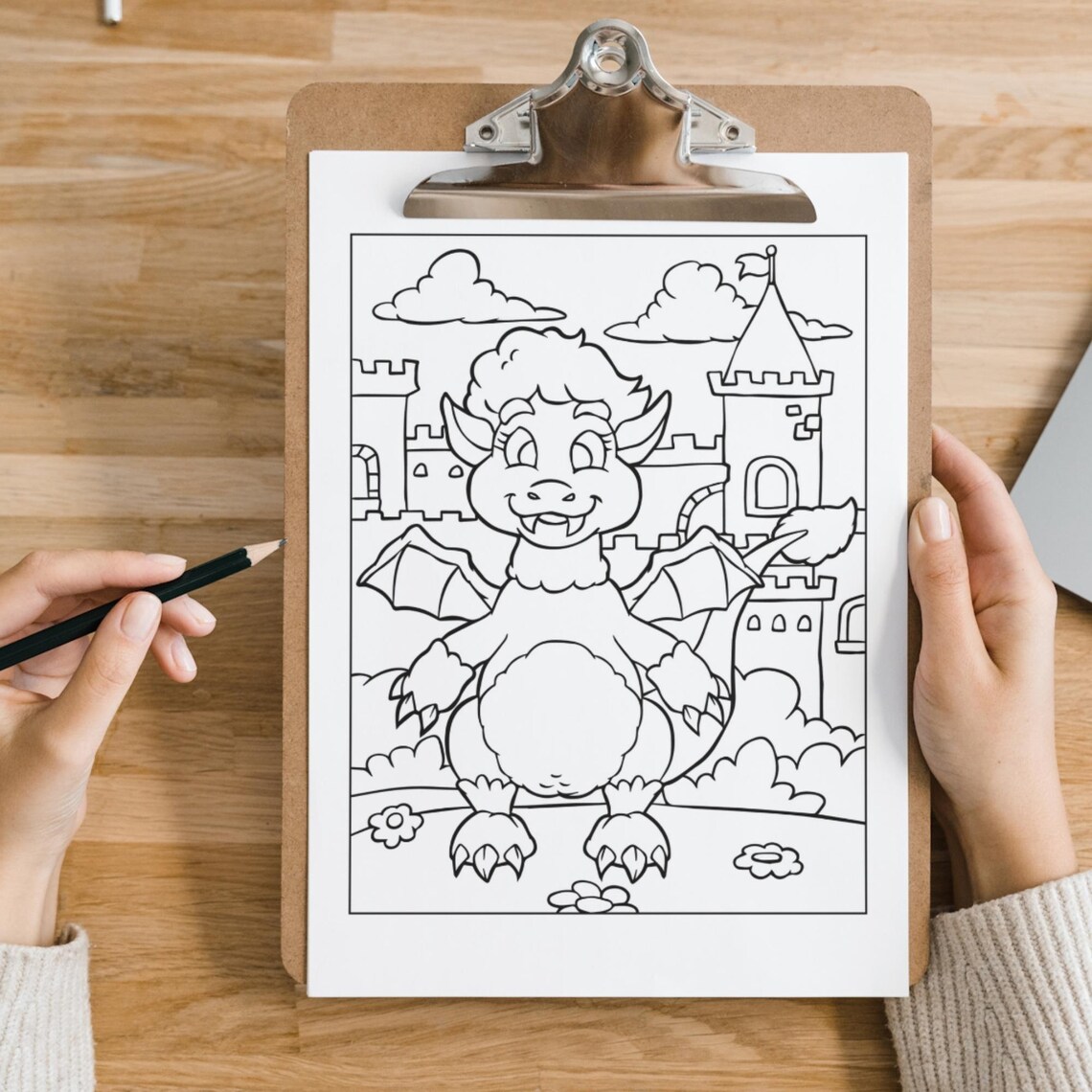 Cute Baby Dragon Coloring Pages for Kids, Fantasy Coloring Book, Dragon ...