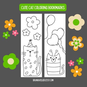 Cute Cat Coloring Bookmarks for Kids, Animal Coloring Bookmarks, Cute ...