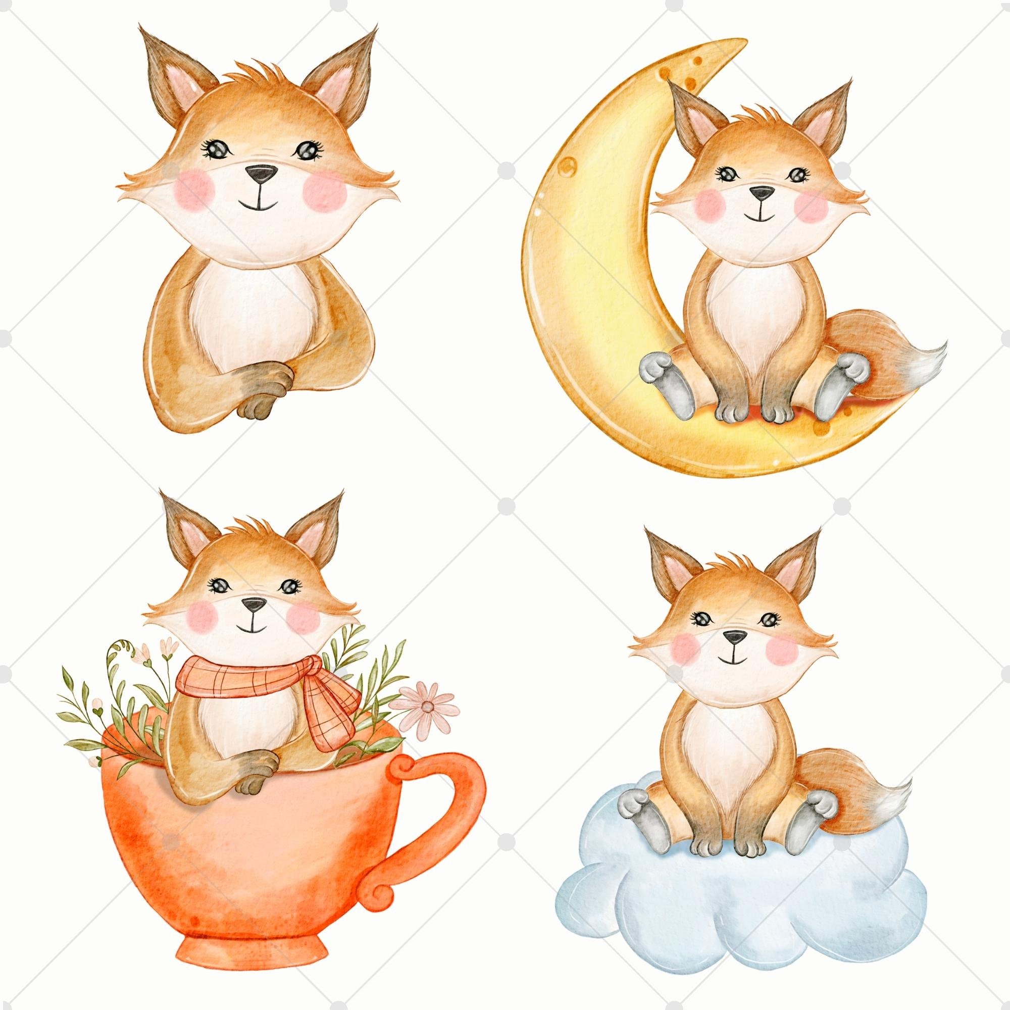Watercolor Fox Clipart Watercolor Fox PNG Fox Clipart Cute - Etsy