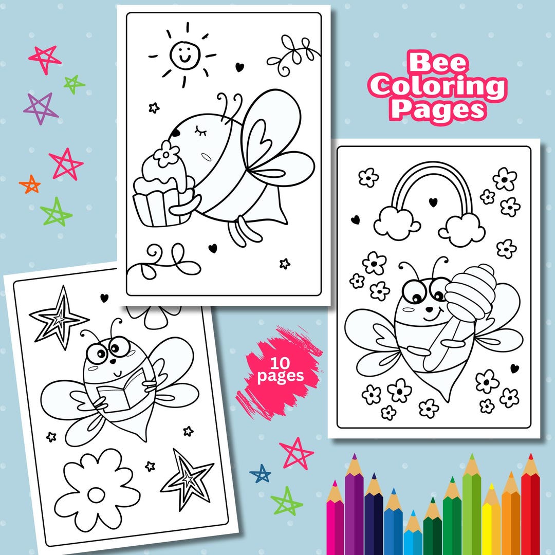Cute Bee Coloring Pages for Kids, Printable Insect Coloring Pages, Cute ...