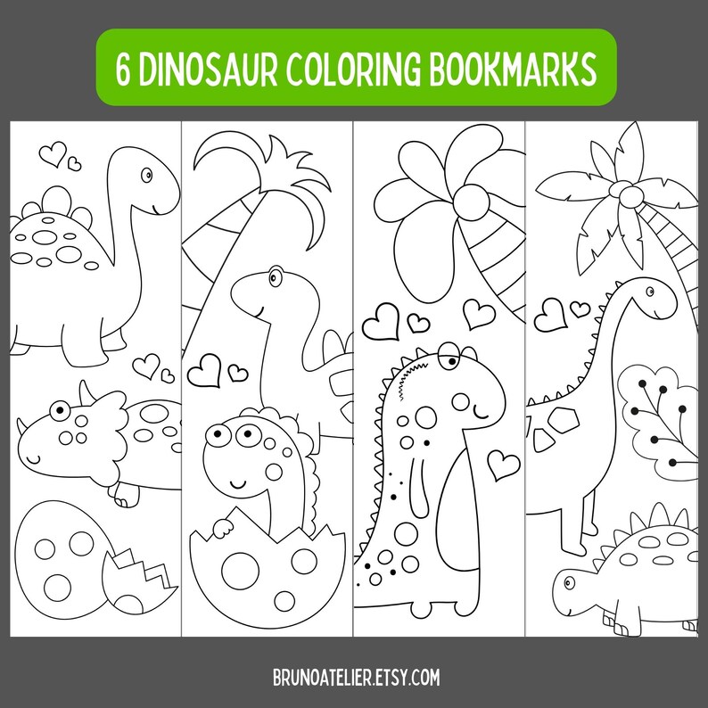 Dinosaur Coloring Bookmarks for Kids, Printable Bookmarks to Color ...