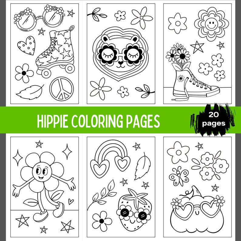 Hippie Coloring Pages for Kids, Groovy Coloring Pages, Retro Coloring ...