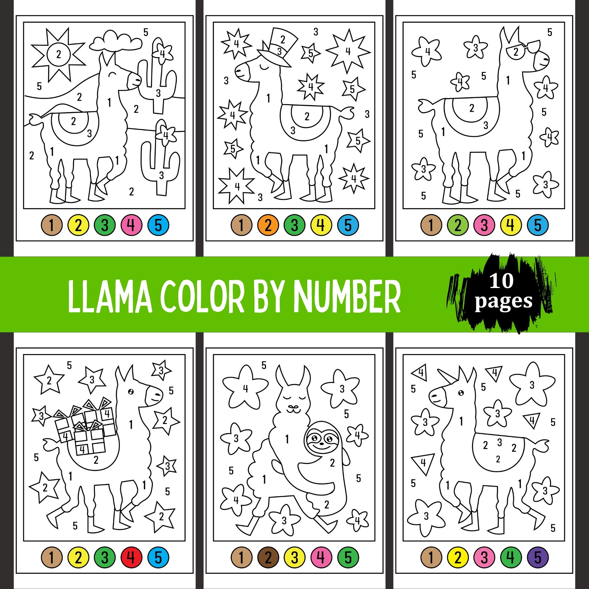 Llama Color by Number for Kids Color by Number Book - Etsy