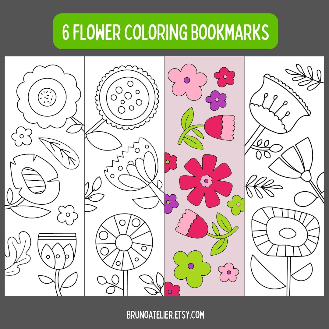 Printable Flower Coloring Bookmarks Flower Bookmark Set - Etsy