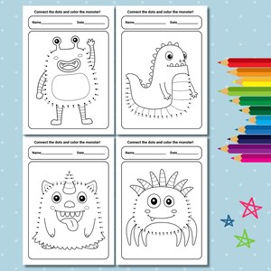 Printable Monster Dot to Dot Coloring Pages, Printable Connect the Dots, Connecting the Dots ...