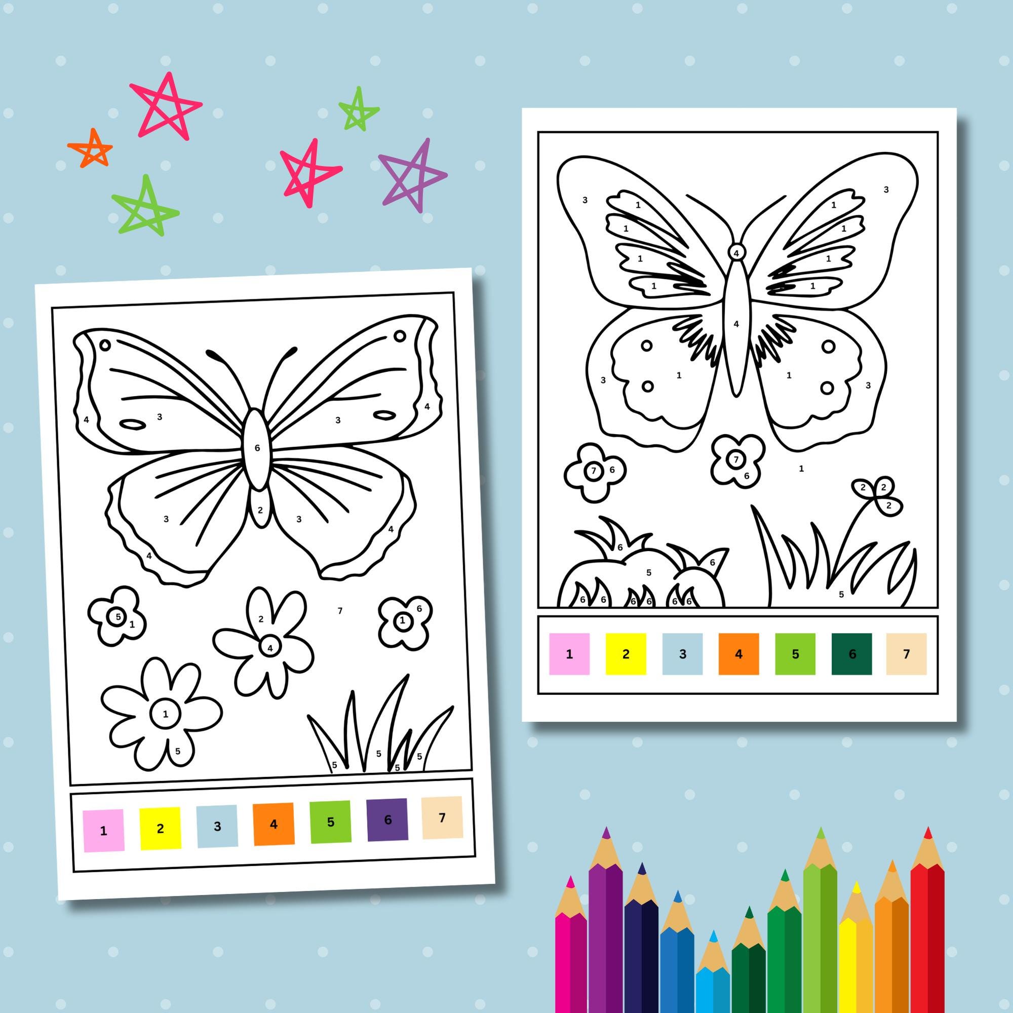 Butterfly Color by Number: Insect Coloring Pages for Kids (PDF) - Etsy