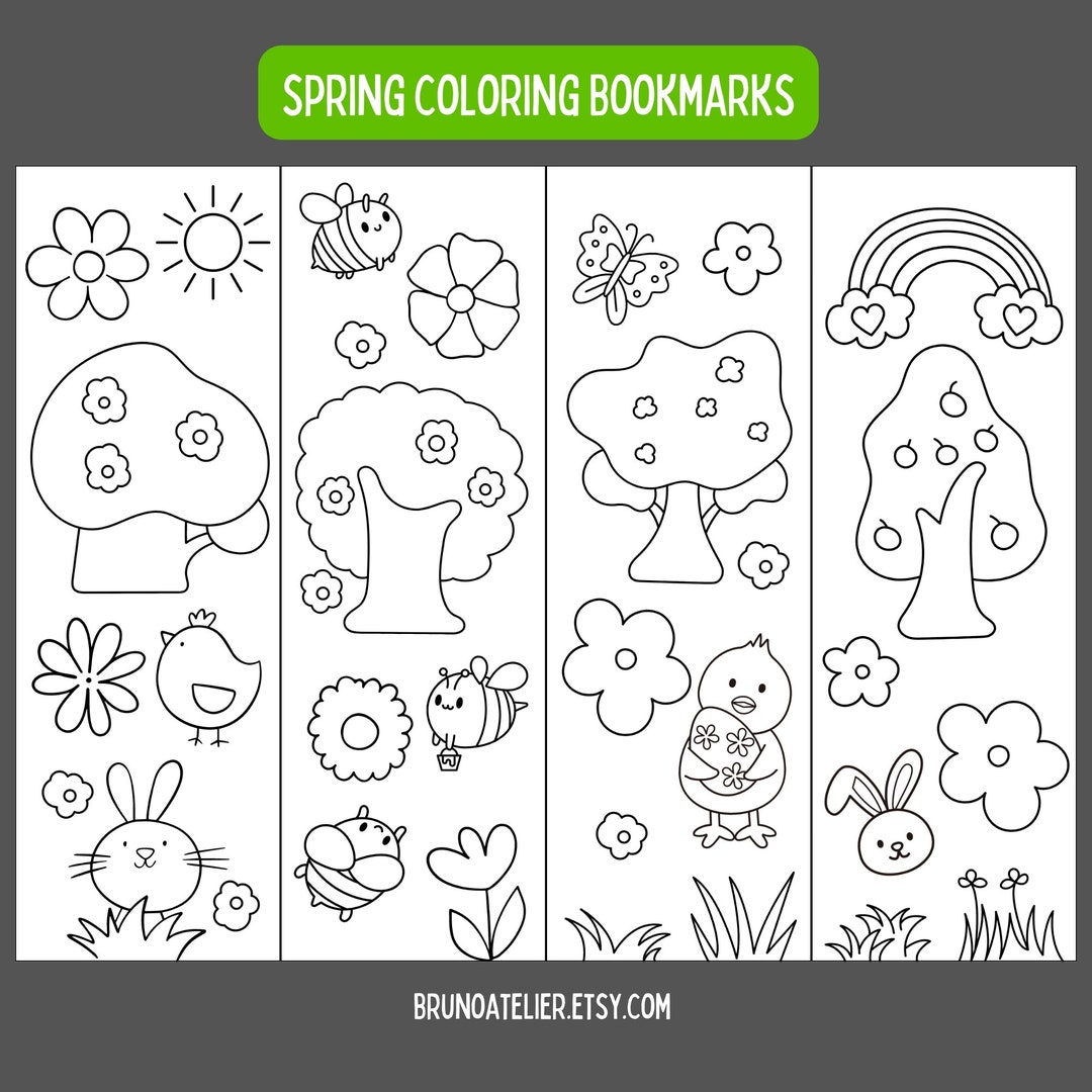 Spring Coloring Bookmarks for Kids, Printable Bookmarks to Color ...