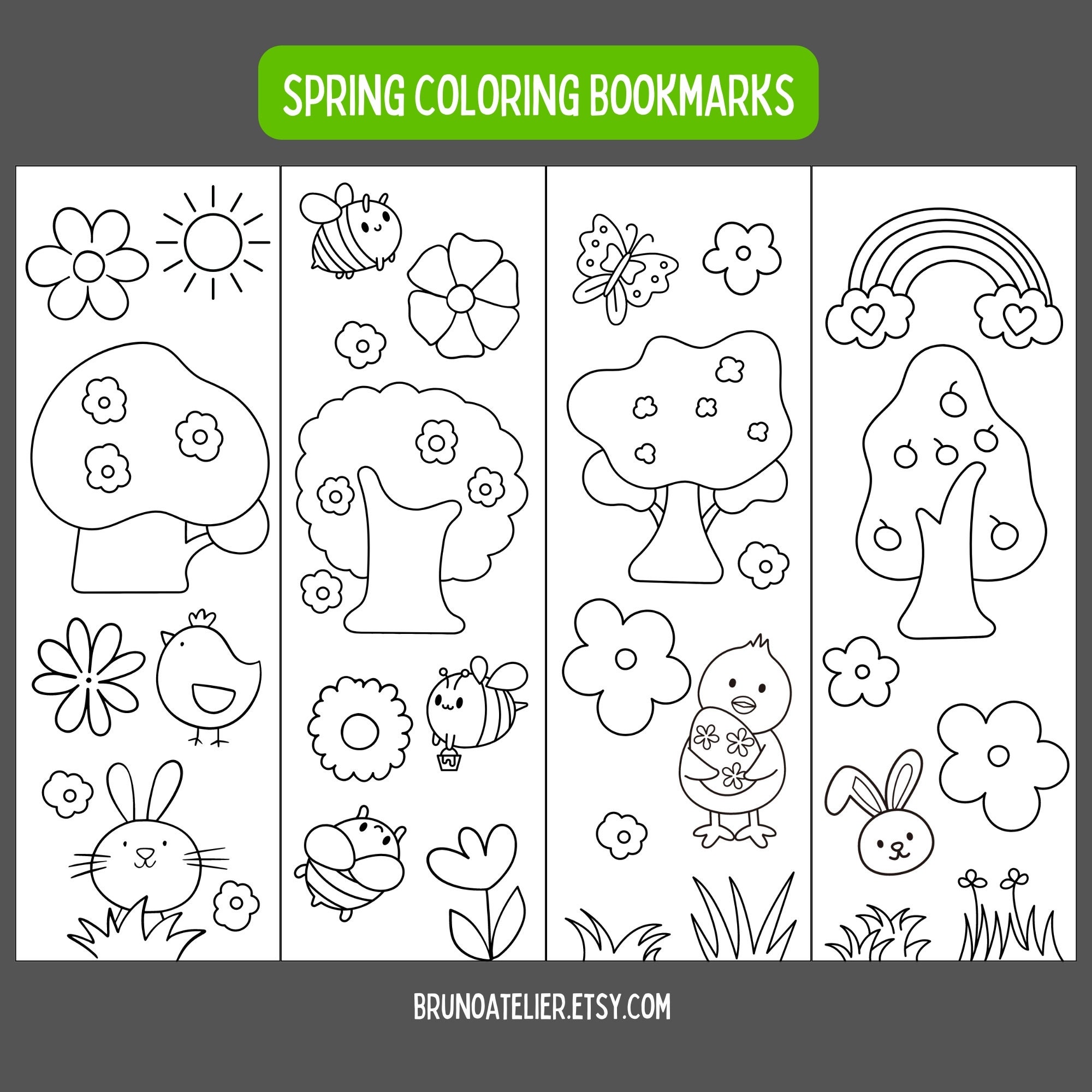 Spring Coloring Bookmarks for Kids, Printable Bookmarks to Color ...