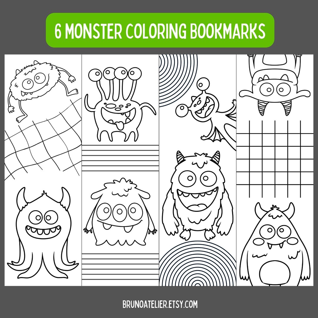 Monster Coloring Bookmarks for Kids, Animal Coloring Bookmarks, Monster ...