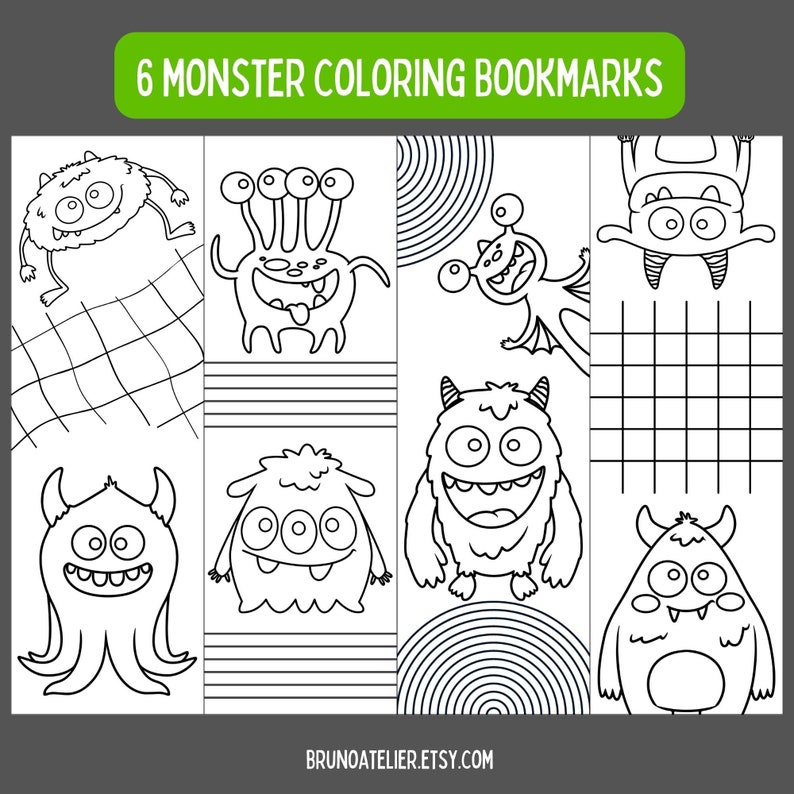 Monster Coloring Bookmarks for Kids, Animal Coloring Bookmarks, Monster ...