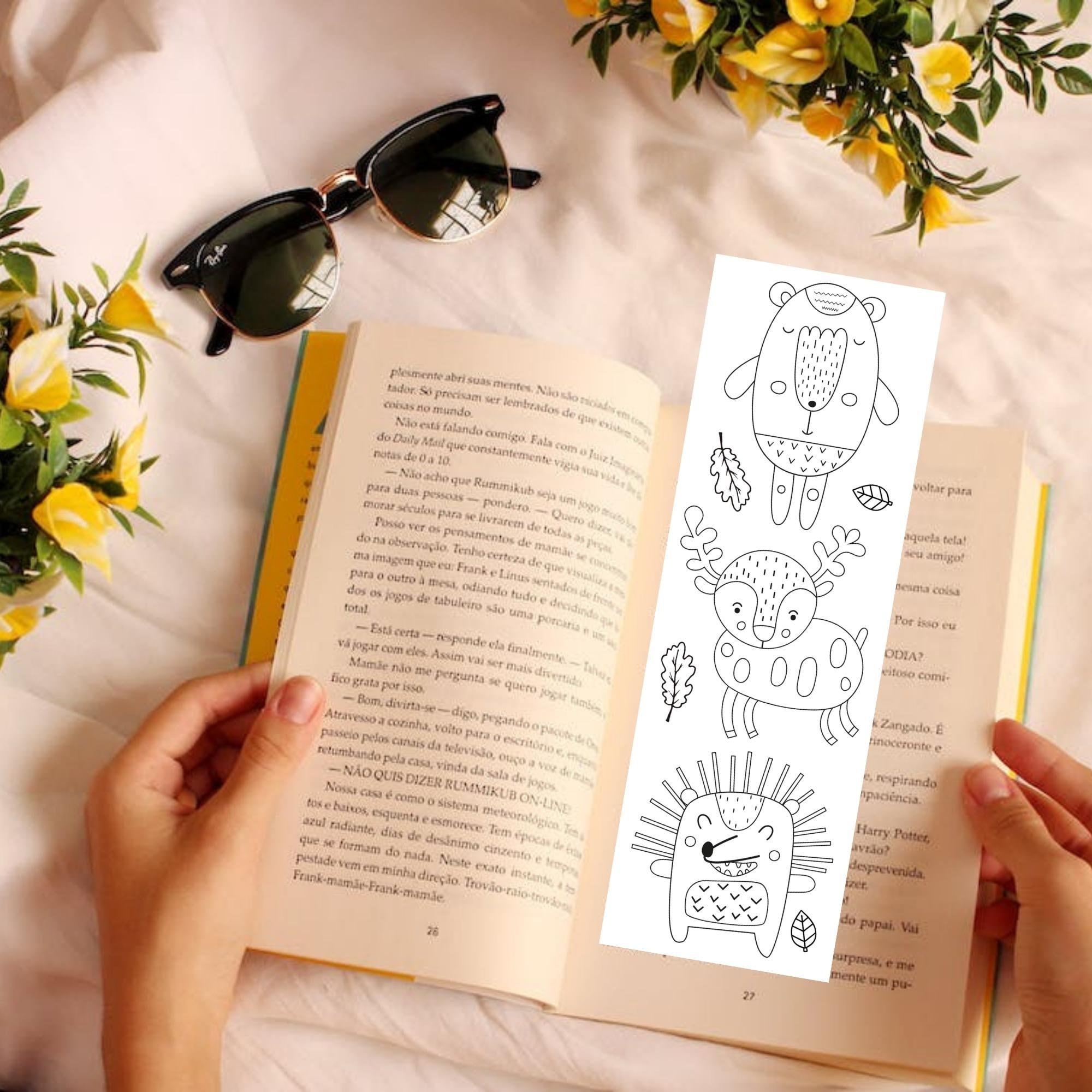 Woodland Coloring Bookmarks for Kids, Forest Bookmarks, Animal Coloring ...