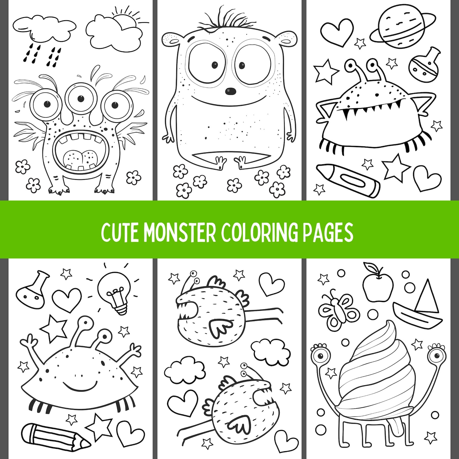 Cute Monster Coloring Pages for Kids, Monster Birthday Party, Cute ...