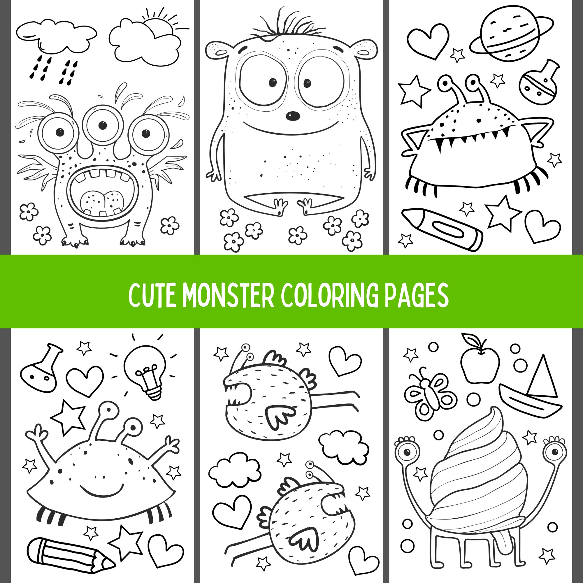 Cute Monster Coloring Pages for Kids, Monster Birthday Party, Cute ...
