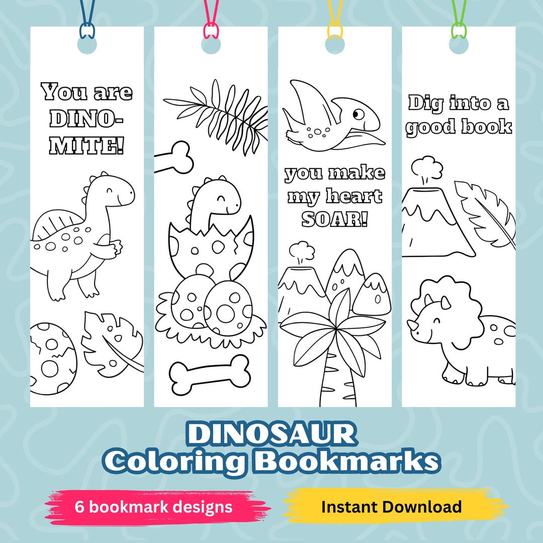 Dinosaur Coloring Bookmarks for Kids, Printable Bookmarks to Color ...