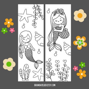 Mermaid Coloring Bookmarks for Kids, Sea Animal Coloring Bookmarks ...
