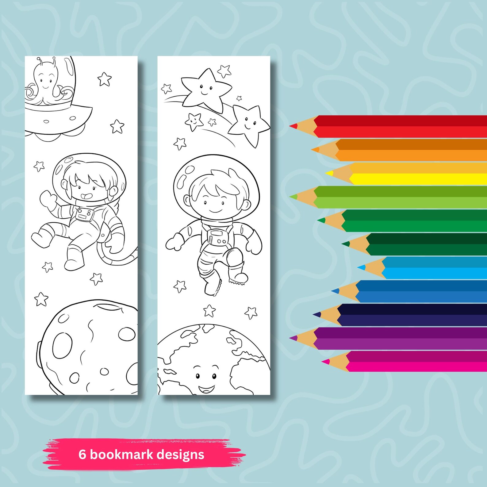 Outer Space Coloring Bookmarks for Kids, Space Bookmarks, Cute ...