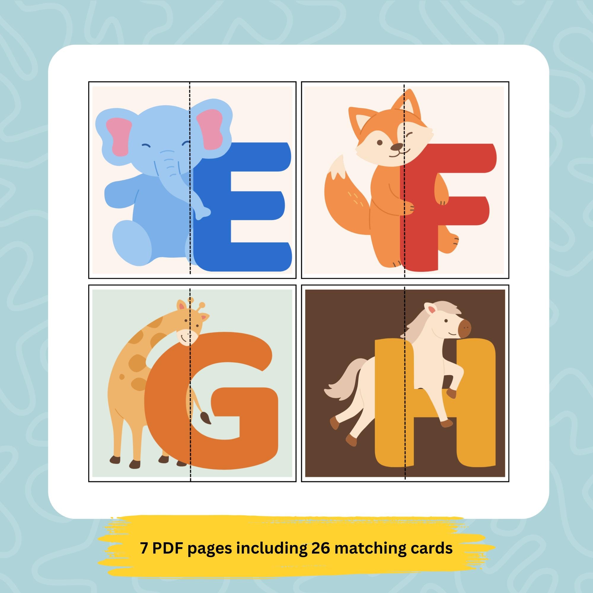 Printable Alphabet Matching Games Worksheets for Kids, Alphabet Animal ...