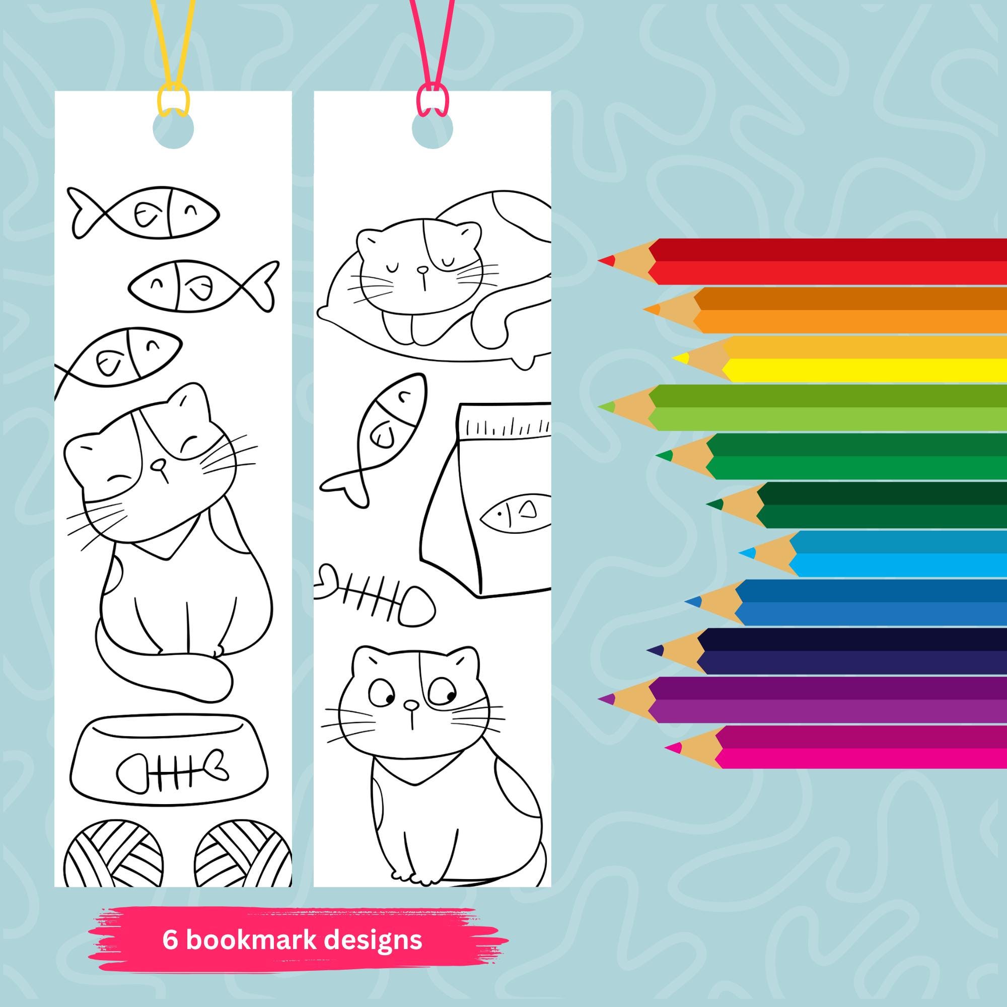 Cute Cat Coloring Bookmarks for Kids, Animal Coloring Bookmarks, Cute ...