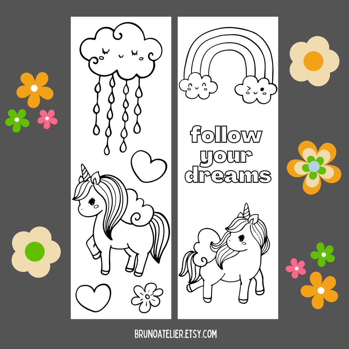 Unicorn Coloring Bookmarks for Kids, Animal Coloring Bookmarks, Unicorn ...