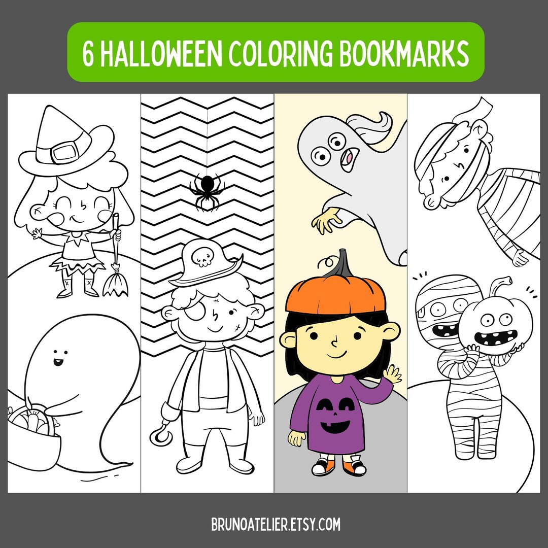 Halloween Coloring Bookmarks for Kids, Halloween Bookmarks, Printable ...