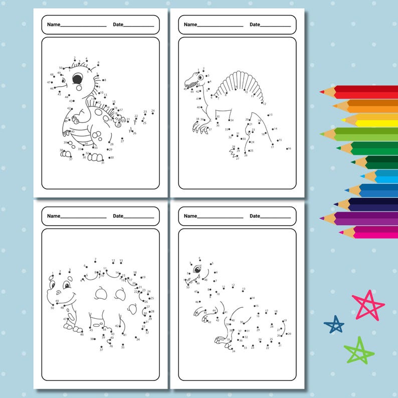 Printable Dinosaur Dot to Dot Coloring Pages, Printable Connect the ...
