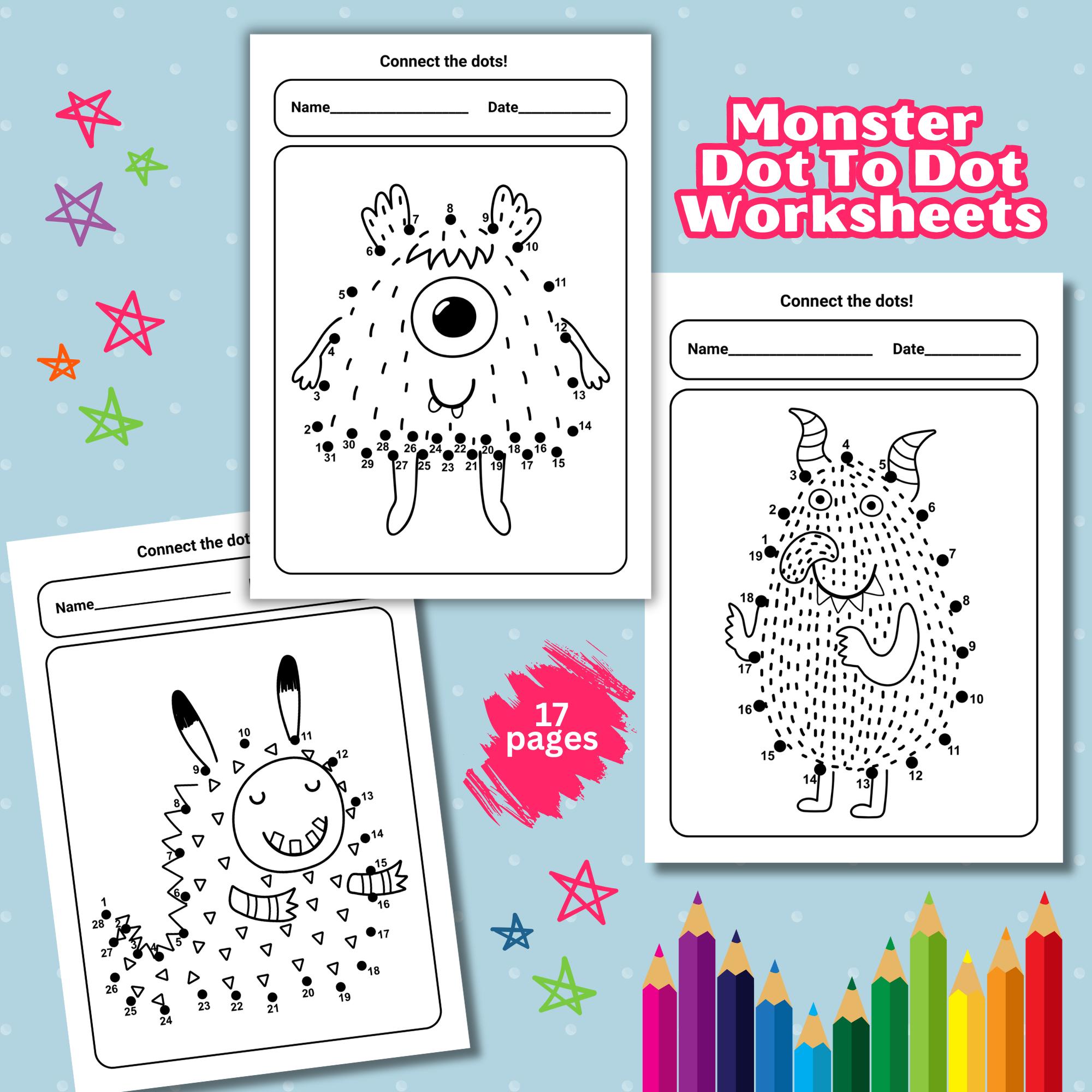 Printable Monster Dot to Dot Coloring Pages, Printable Connect the Dots ...