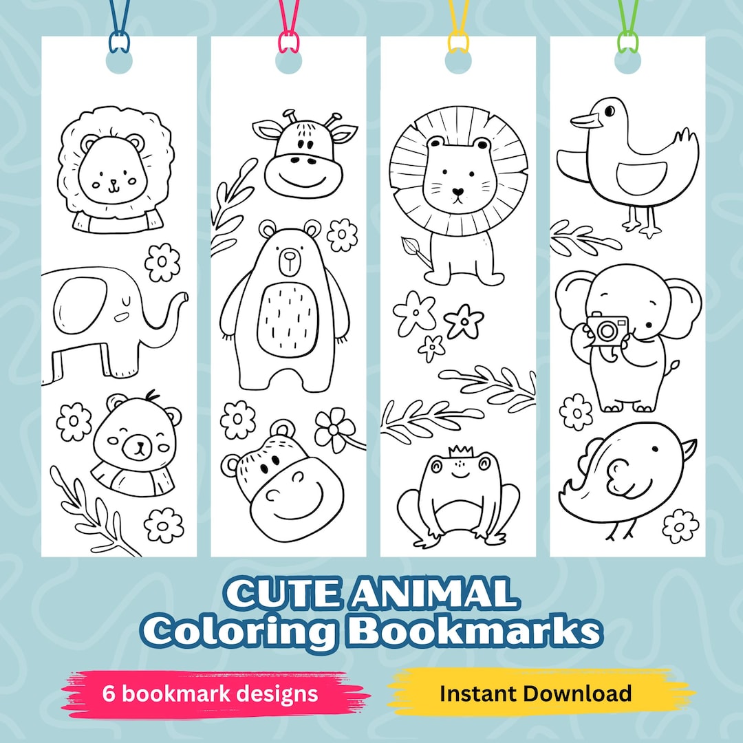 Baby Animal Coloring Bookmarks for Kids, Cute Animal Coloring Bookmarks ...