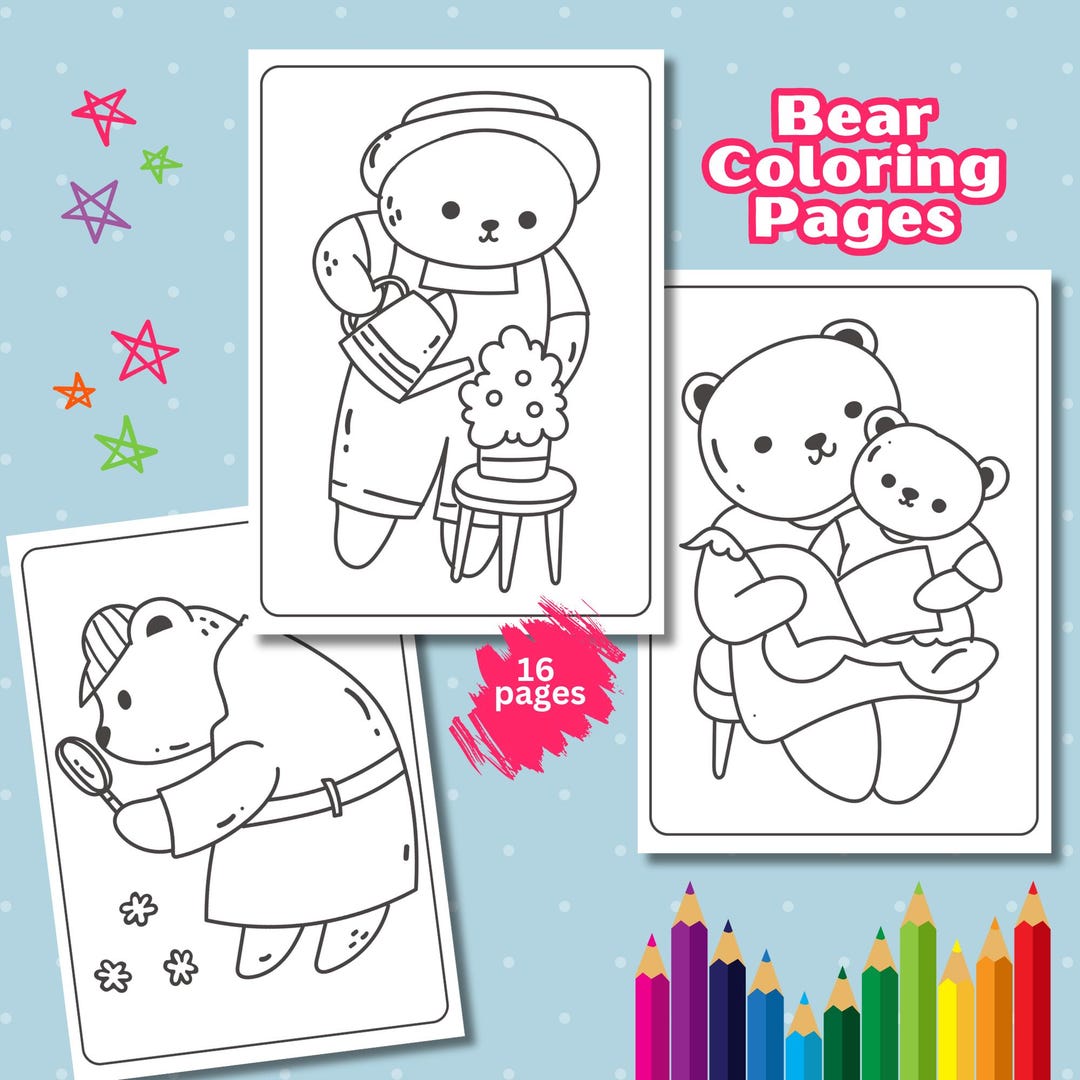 Printable Bear Coloring Pages for Kids, Woodland Coloring Pages, Baby ...