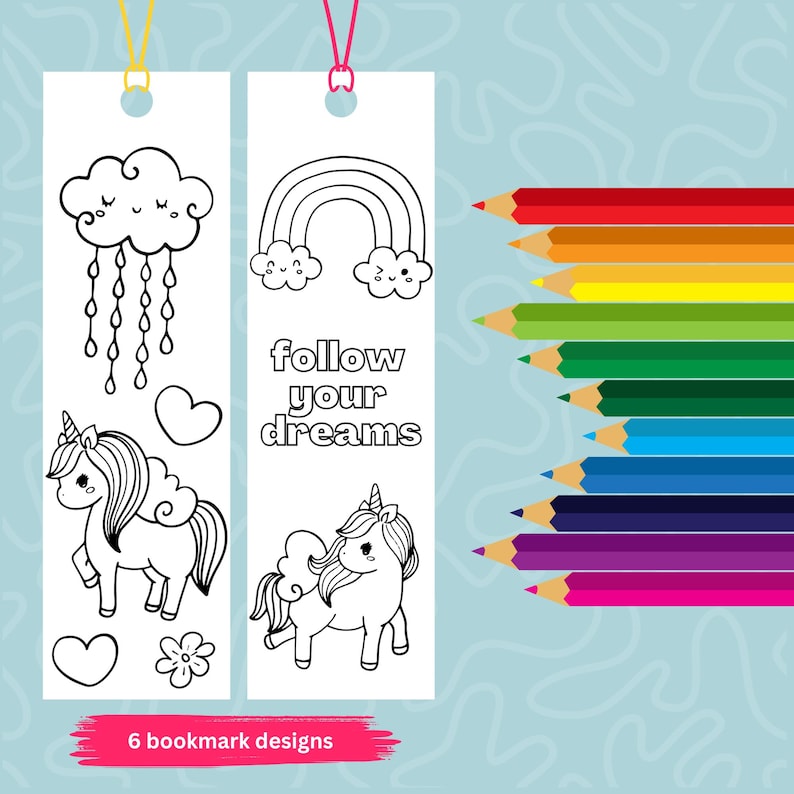 Unicorn Coloring Bookmarks for Kids, Animal Coloring Bookmarks, Unicorn ...