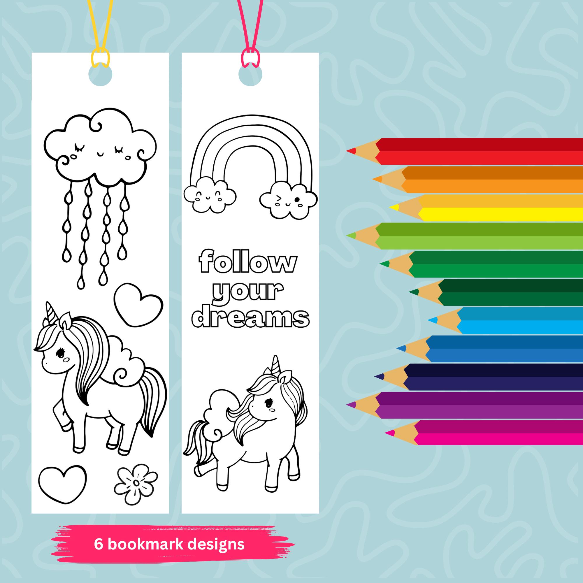 Unicorn Coloring Bookmarks for Kids, Animal Coloring Bookmarks, Unicorn ...