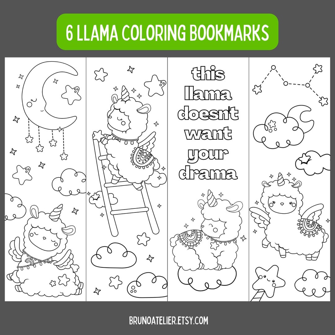 Cute Llama Coloring Bookmarks for Kids, Animal Coloring Bookmarks ...
