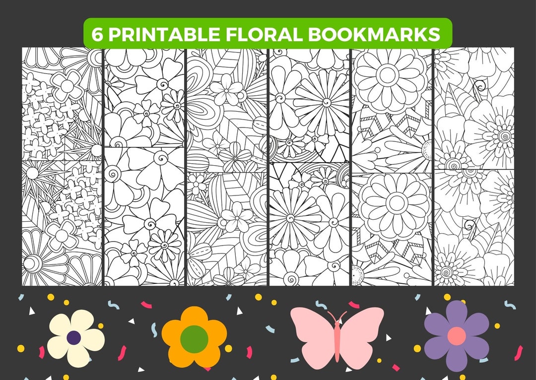 Printable Flower Coloring Bookmarks Flower Bookmark Set - Etsy