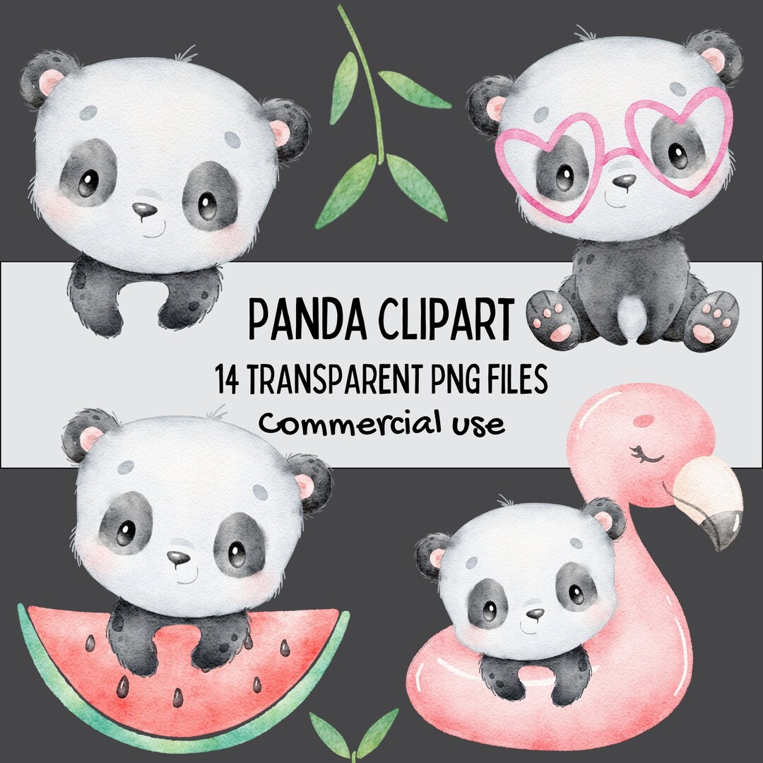 Watercolor Panda Clipart, Cute Panda Clipart, Panda PNG, Baby Panda ...