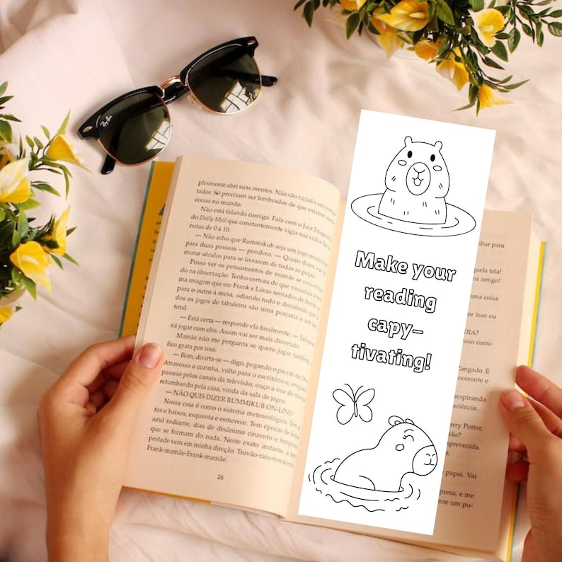 Capybara Coloring Bookmarks, Set of 6 Cute Animal Bookmarks (digital ...