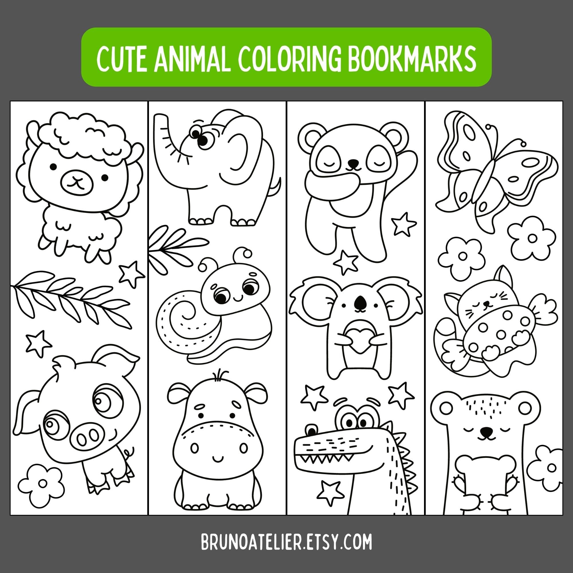 Baby Animal Coloring Bookmarks for Kids, Cute Animal Coloring Bookmarks ...