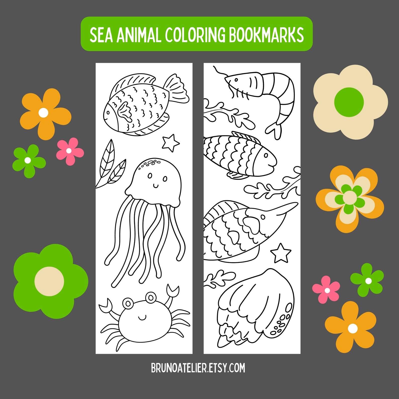 Ocean Themed Bookmarks for Kids, Animal Coloring Bookmarks, Printable ...