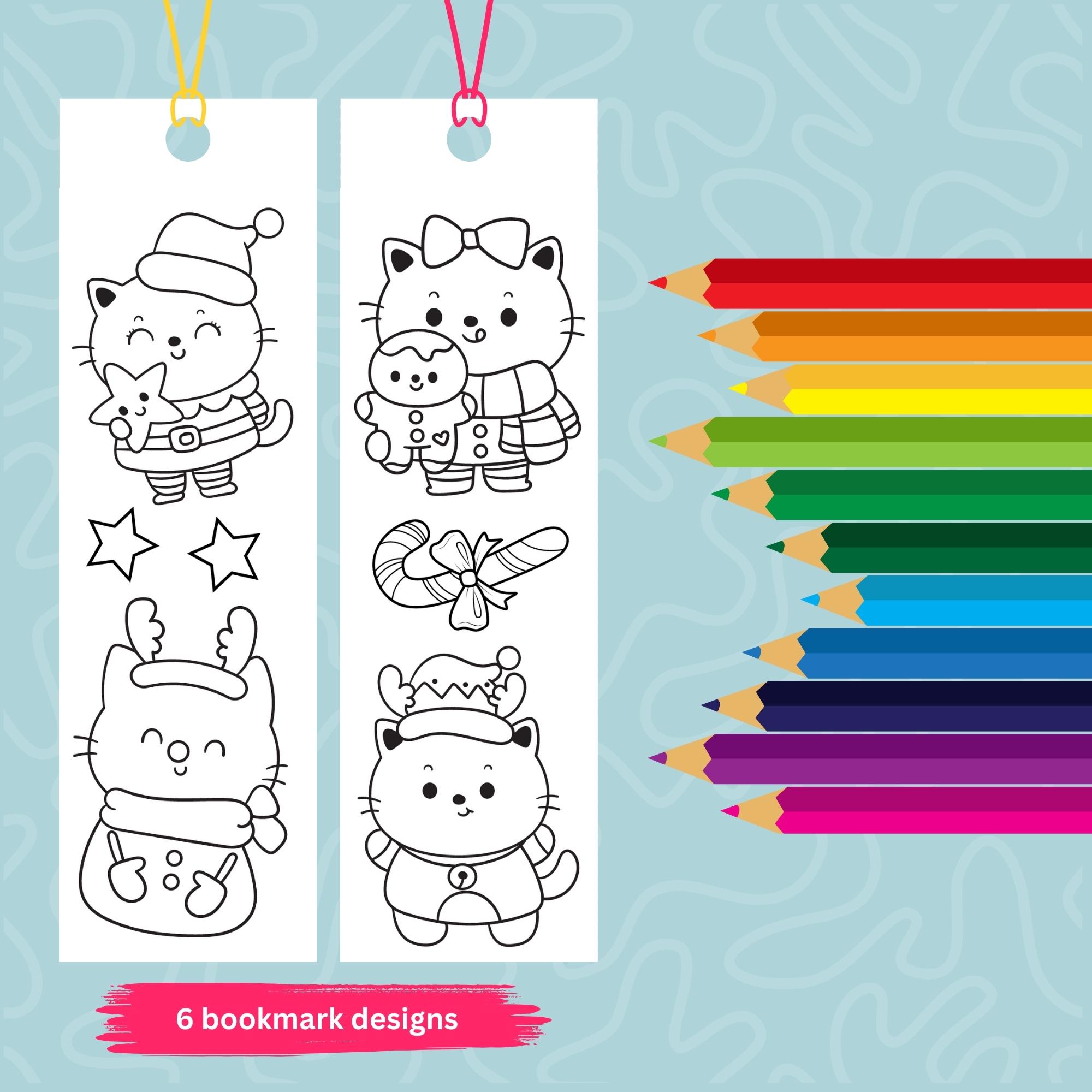Cute Cat Coloring Bookmarks for Kids, Animal Coloring Bookmarks ...
