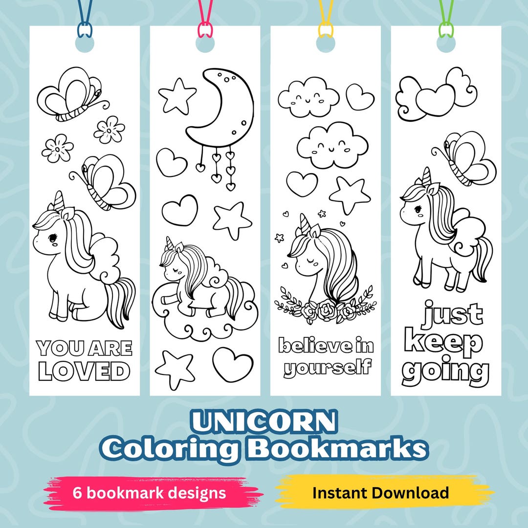 Unicorn Coloring Bookmarks for Kids, Animal Coloring Bookmarks, Unicorn ...