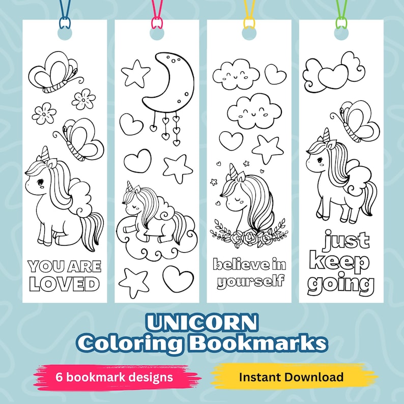 Unicorn Coloring Bookmarks for Kids, Animal Coloring Bookmarks, Unicorn ...