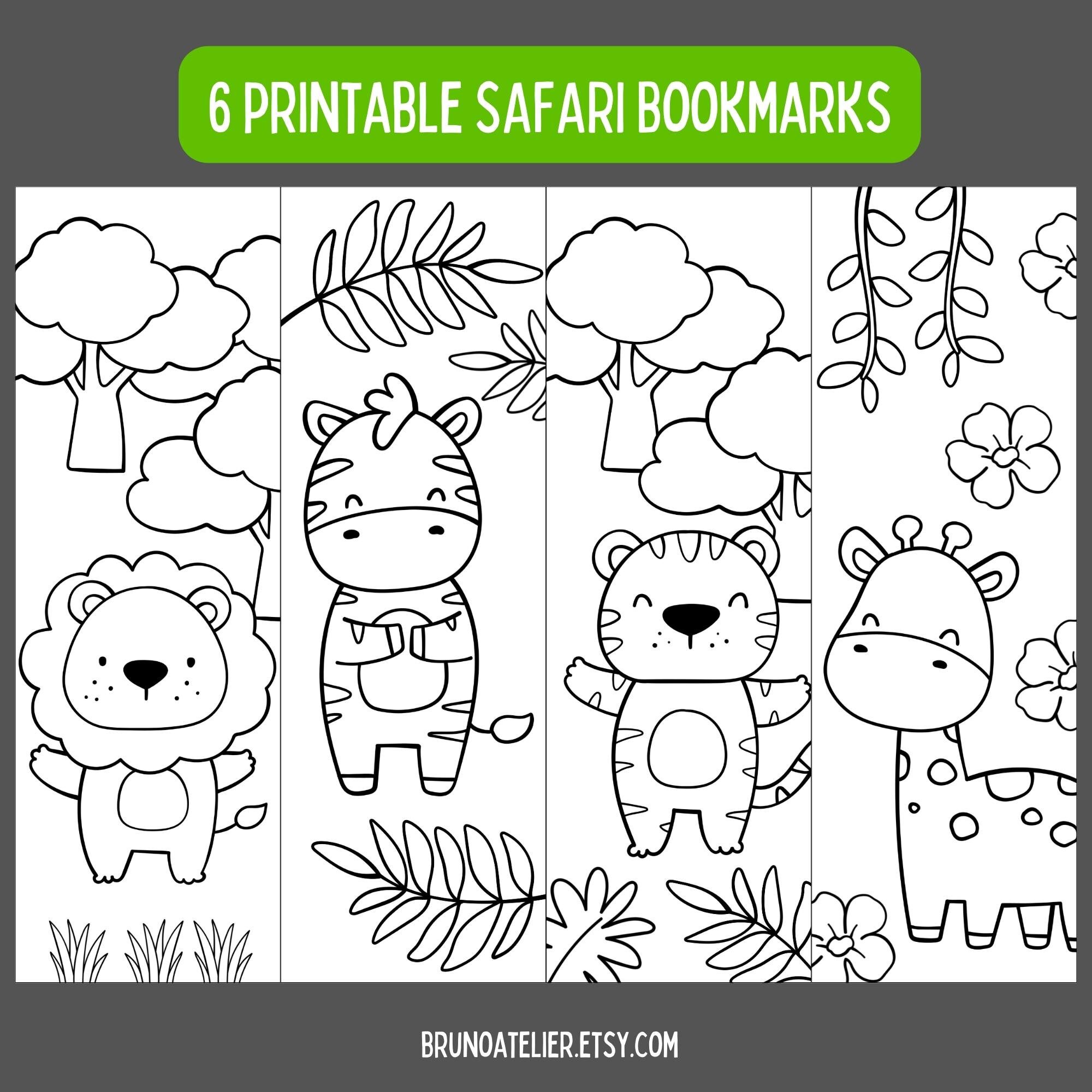 Safari Coloring Bookmarks for Kids, Animal Coloring Bookmarks, Safari ...