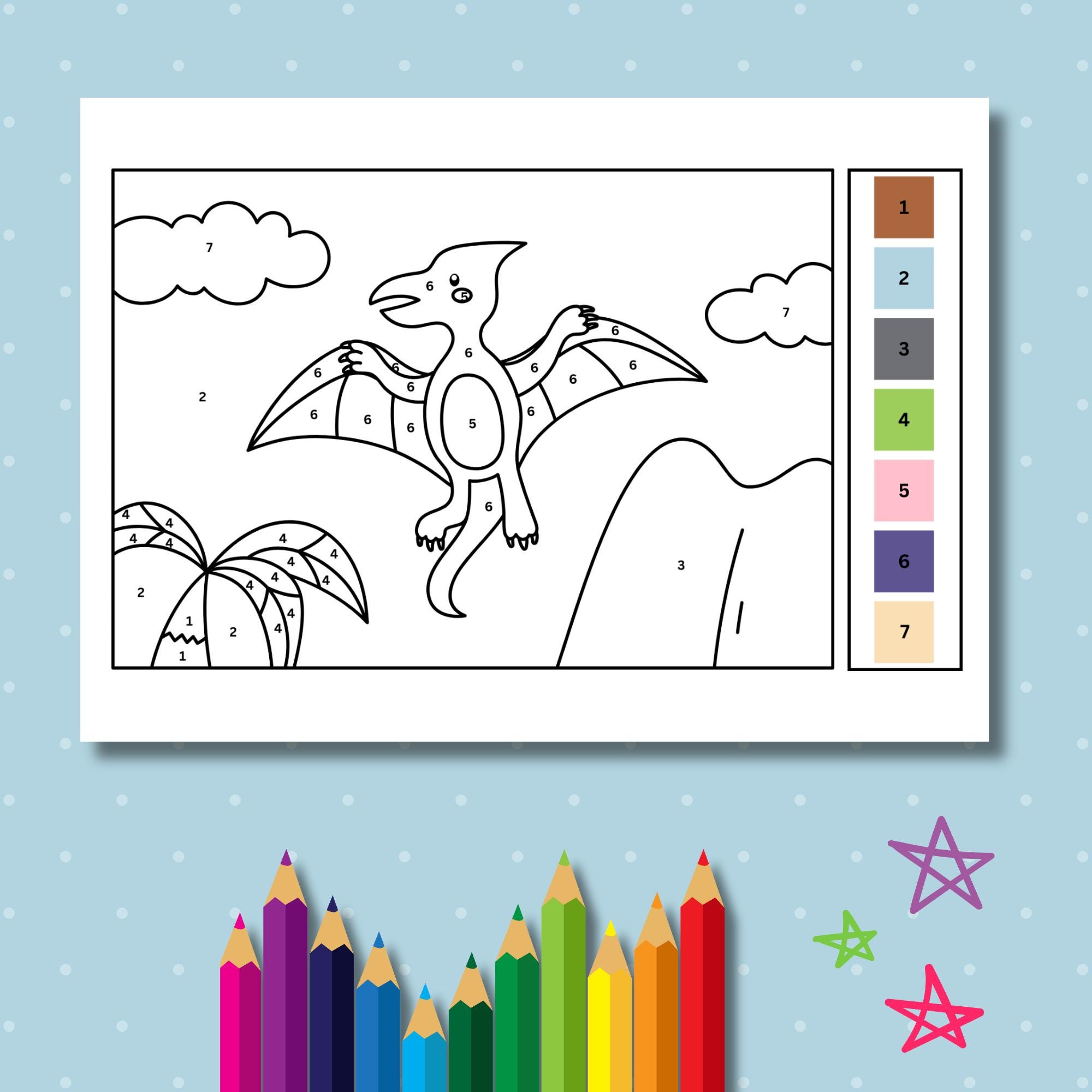 Cute Dinosaur Color by Number Pages, Dinosaur Coloring Pages for Kids ...