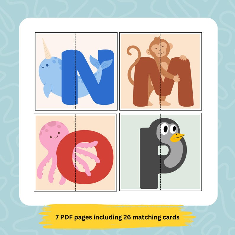Printable Alphabet Matching Games Worksheets for Kids, Alphabet Animal ...