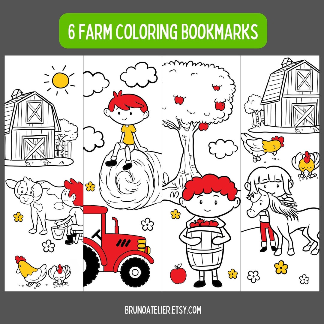 Farm Coloring Bookmarks for Kids, Cute Animal Coloring Bookmarks, Farm ...